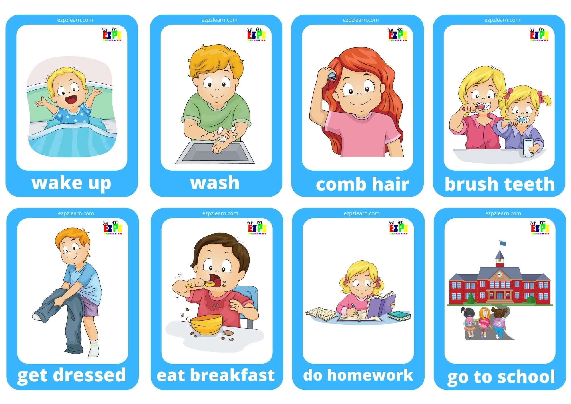 Daily Routine Game Cards / Mini Flashcards - Ezpzlearn.com Daily Routine Game Cards / Mini Flashcards - Ezpzlearn.com